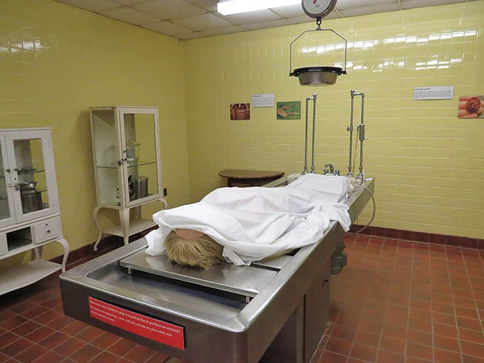 The autopsy suite display is perhaps the museum's most sobering exhibit, documenting the final chapter of many patients' stories.