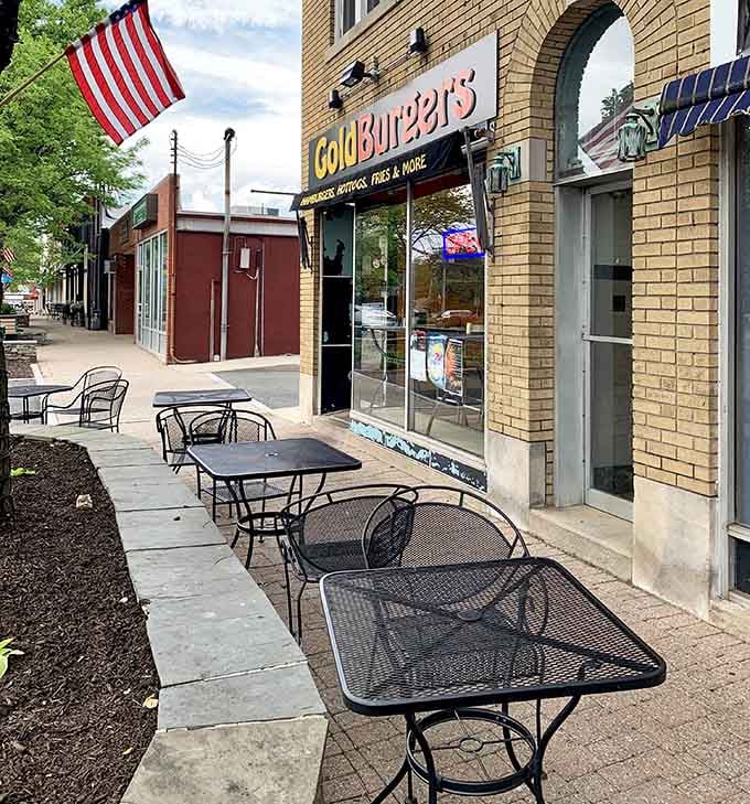 Outdoor seating on a nice day with a burger this good is basically the American dream, minus the white picket fence and mortgage payments.