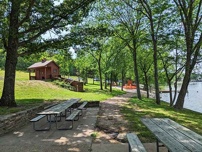 Picnic tables by the water offer the perfect spot for lunch with a million-dollar view included.