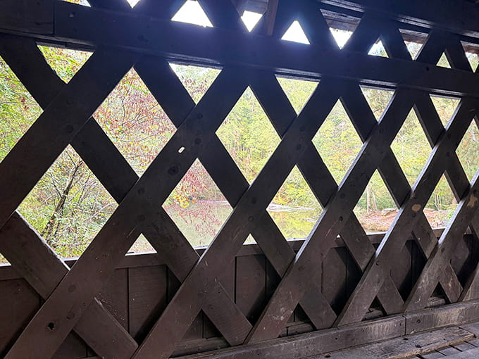 Those diamond-shaped lattice openings aren't just pretty, they're structural genius that's kept this bridge standing for generations strong.