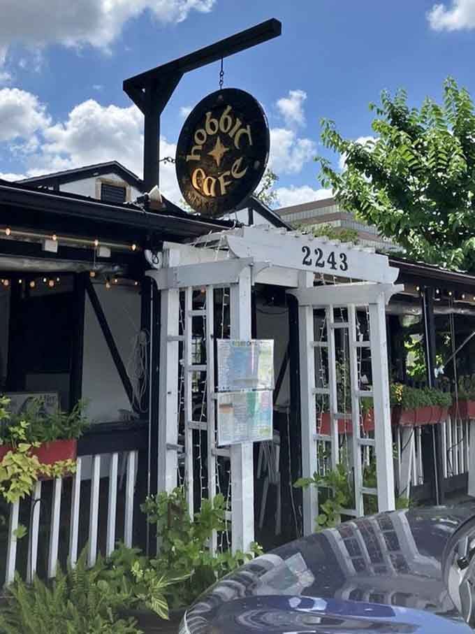 That round Hobbit Cafe sign hanging outside promises adventures in dining you won't find anywhere else nearby.