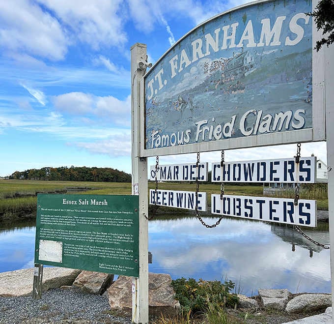 That weathered sign by the salt marsh has guided hungry travelers to fried clam paradise for countless summers.