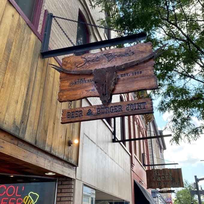 The signage outside Jack Brown's announces you've arrived at burger paradise with unmistakable rustic charm.