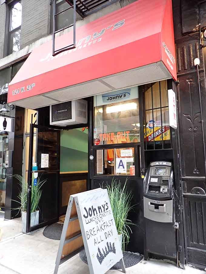 The storefront entrance welcomes hungry New Yorkers with the promise of honest, satisfying breakfast food inside.