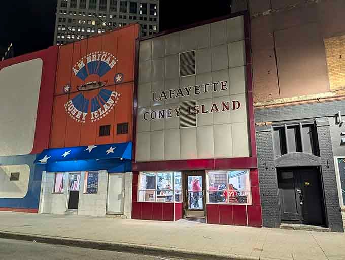 After dark, Lafayette glows like a delicious lighthouse guiding night owls to hot dogs and happiness on Lafayette Boulevard.