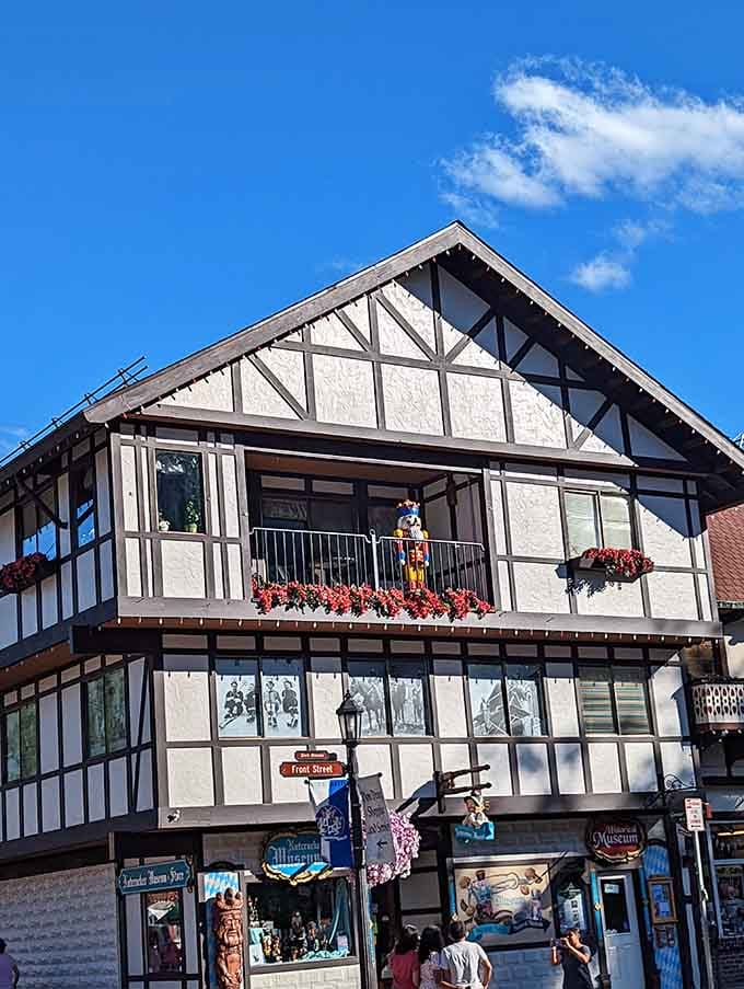 The building stands proud on Front Street, its balcony nutcracker standing guard over tourists and their bewildered expressions.