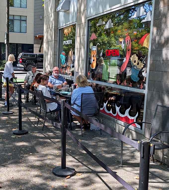 Sidewalk seating lets you enjoy your meal while watching Bellingham's charming neighborhood life unfold before you.