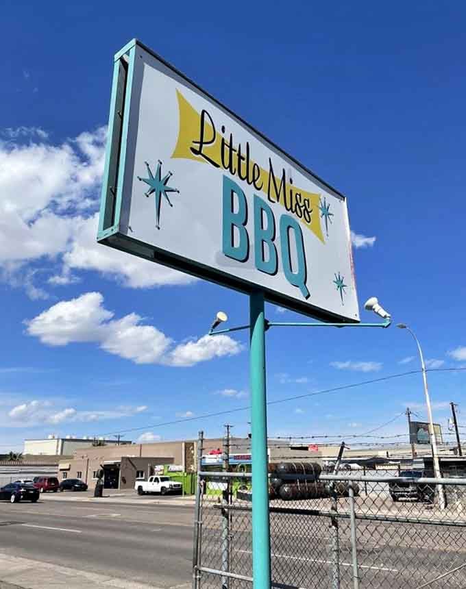 That retro sign with mid-century starburst design announces you've arrived at Phoenix's barbecue destination worth finding.