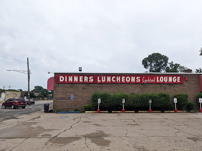 Even on a cloudy day, those bold letters promise warm food and cold drinks waiting inside for you.