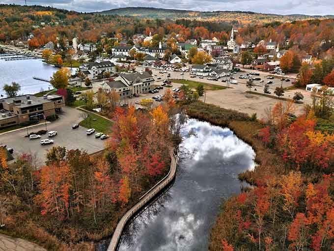 Autumn transforms Meredith into a painter's palette of reds and golds, framing the town in nature's most spectacular light show.