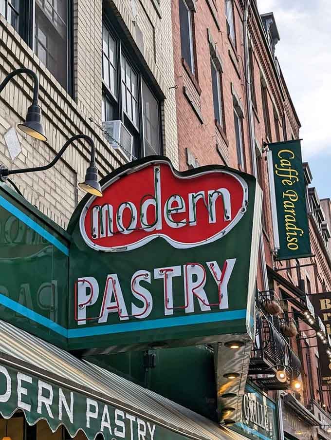 That iconic Modern Pastry sign has been guiding sweet-toothed pilgrims to this corner since the Depression era.