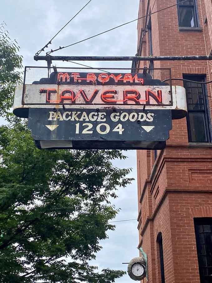 The vintage "Package Goods" sign is a beautiful reminder of when corner taverns were the heart of every neighborhood.