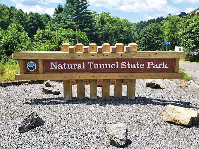 This unassuming entrance sign marks the gateway to one of Virginia's most spectacular hidden treasures.