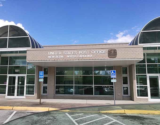 Even the post office looks charming here, which is really saying something about New Bern's commitment to aesthetics.