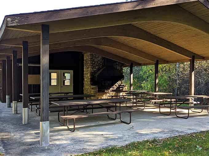 The pavilion where day hikers gather to swap stories and pretend their feet don't hurt.