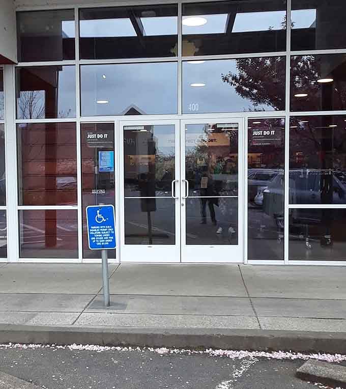 The Nike store entrance stands ready to convince you that yes, you absolutely do need another pair of sneakers.