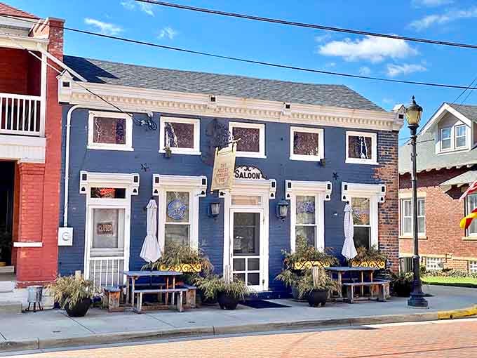 Hohman Saloon's blue exterior pops against the brick surroundings, inviting you to belly up for refreshments and conversation.