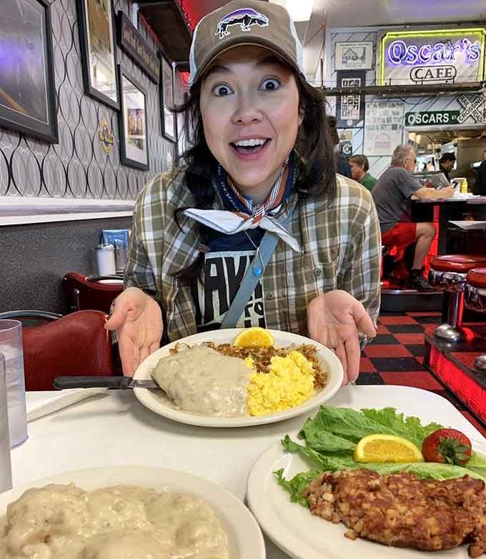 That smile says it all: this is what happens when breakfast exceeds expectations and delivers pure, unadulterated diner joy.