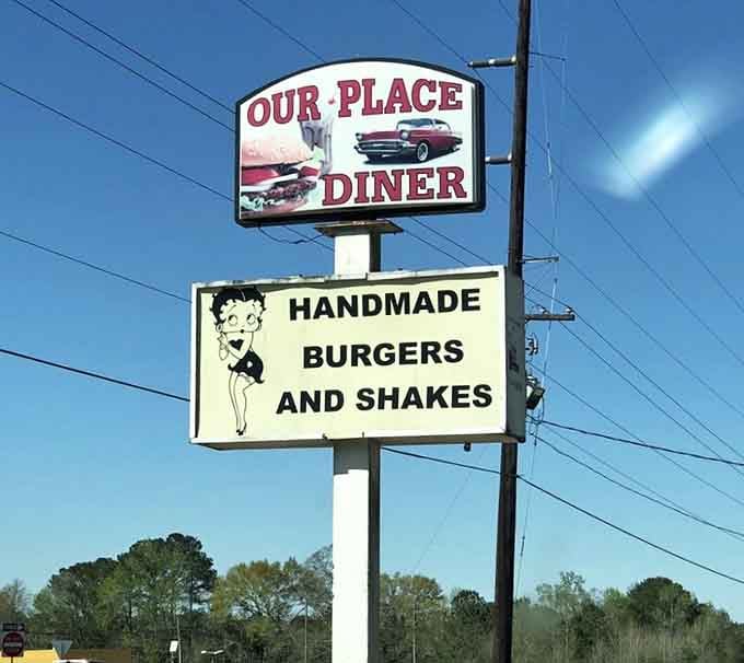 The sign says it all: handmade burgers and shakes, because Our Place Diner isn't just about breakfast after all.