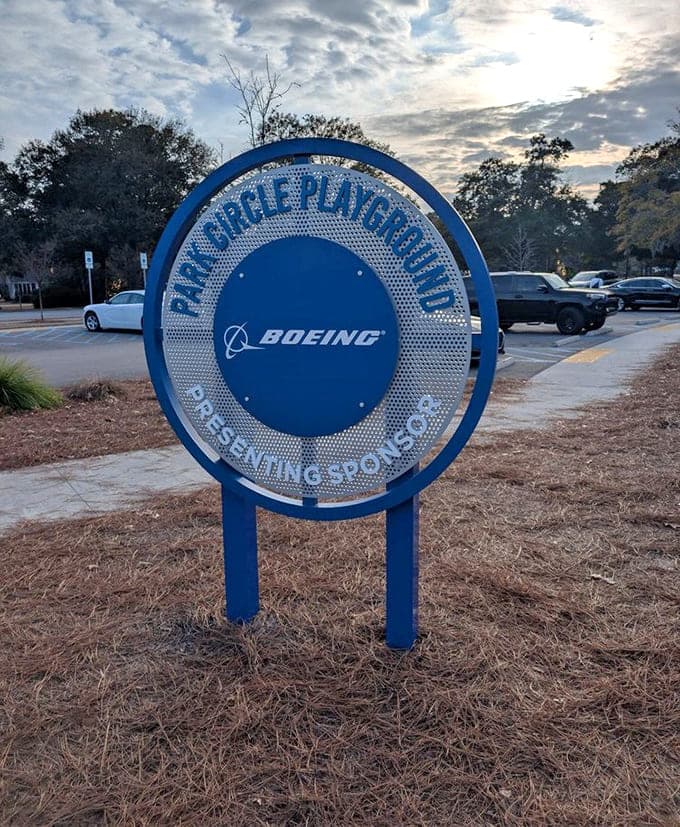 Boeing's name on the sign means this playground has some serious corporate backing and community support.