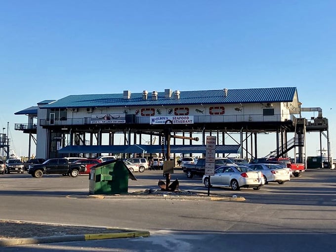 McElroy's from a distance &ndash; standing tall on its stilts like a proud fisherman showing off the day's catch to everyone who passes by.