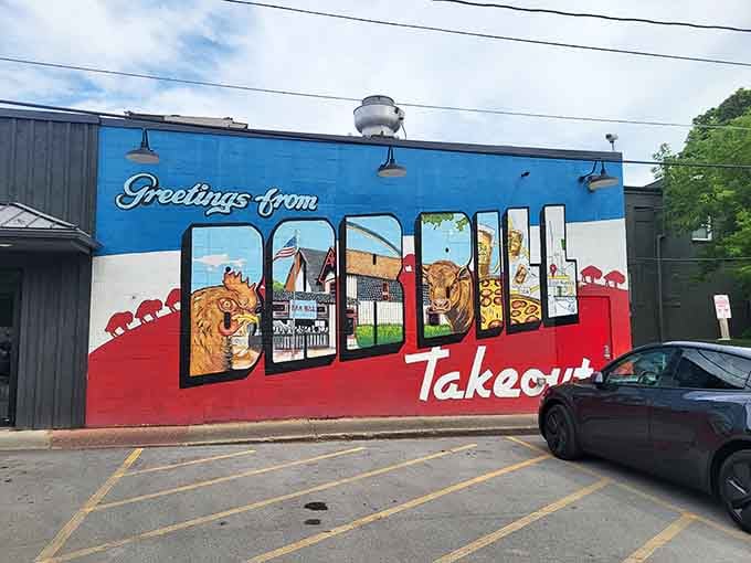 The colorful Buffalo-themed mural celebrates local pride with wings, beef on weck, and all the regional favorites that matter.