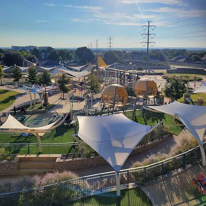 An aerial view revealing the true scope of this playground paradise that makes you wonder why your childhood didn't have this.