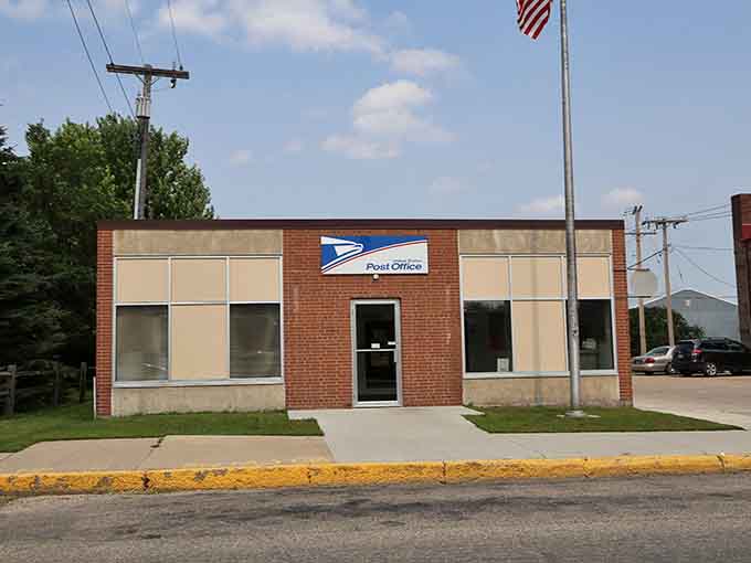Enderlin's Post Office may lack architectural flourishes, but it remains the community's connection to the wider world and a daily gathering spot.