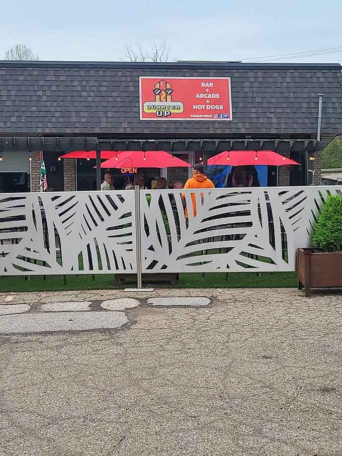 The exterior promises bar, arcade, and hot dogs, which is basically the holy trinity of good decisions.