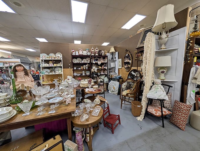 Crystal and china displayed like a fancy dinner party is about to start, minus the awkward small talk.