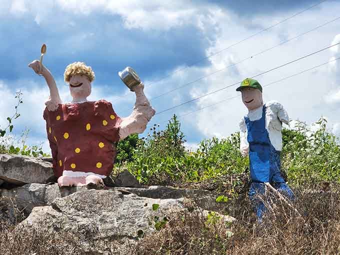 These cheerful painted figures wave eternally at passing travelers, the world's most enthusiastic and immobile greeters.