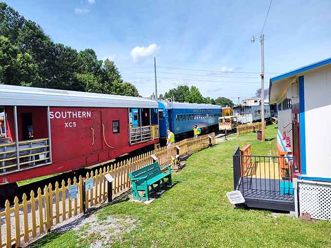 The museum's collection spans different eras of railroading, each locomotive telling its own story of American industrial ingenuity and progress.