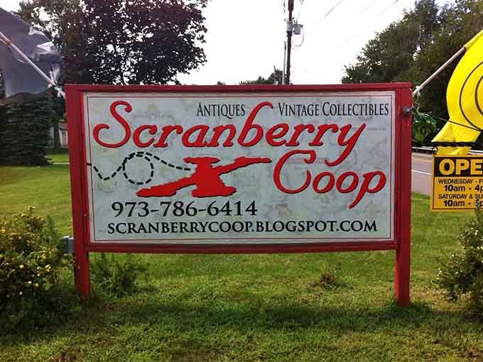 The Scranberry Coop sign welcomes you to hours of treasure hunting in Andover's most delightful shopping destination.