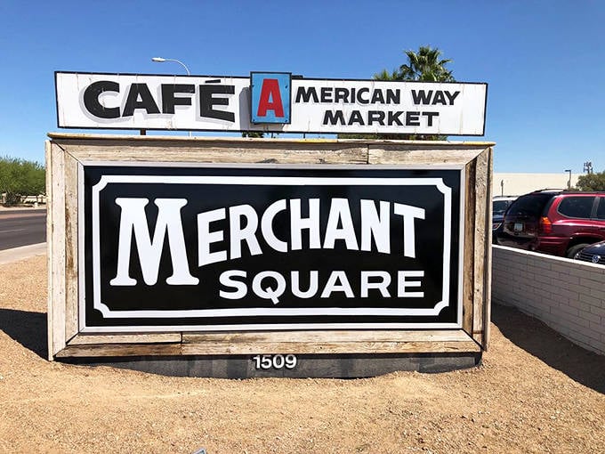 The sign says it all&mdash;Merchant Square, where shopping meets nostalgia, complete with an on-site caf&eacute; for when treasure hunting works up an appetite.