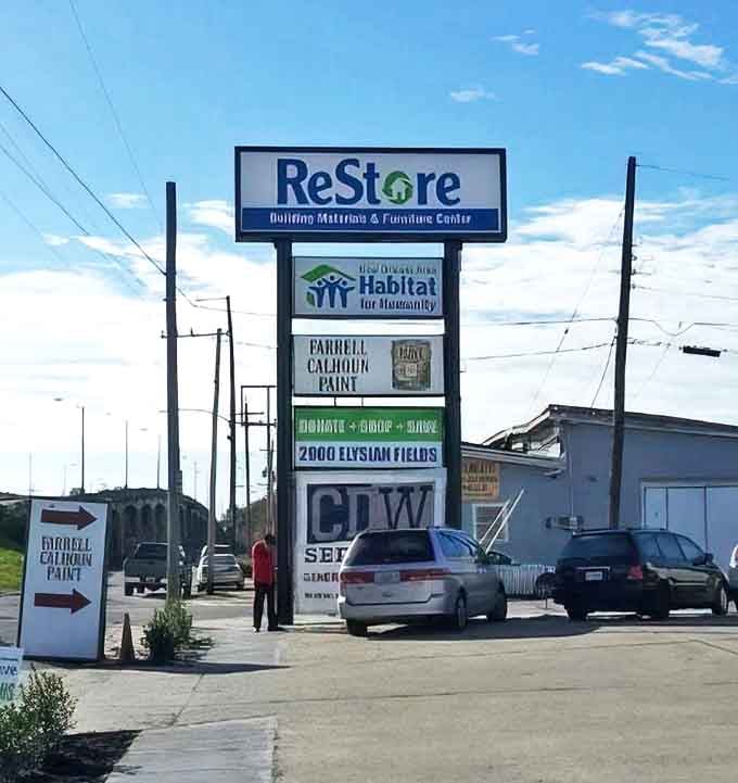 The roadside sign beckons bargain hunters and do-it-yourselfers alike to this mecca of affordable home improvement.