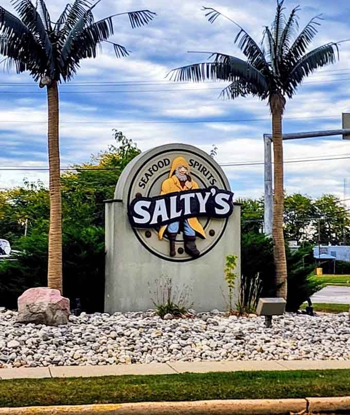 Palm trees in Wisconsin? Salty's sign proves that with enough imagination (and good food), the tropics can exist anywhere.