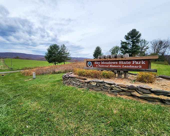 Welcome signs marking the entrance to 1,860 acres of pure, unfiltered peace and quiet.