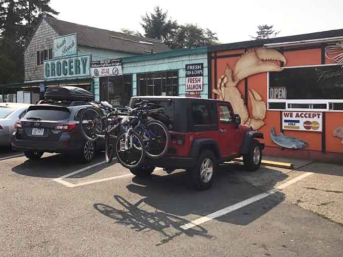 Bikes and cars crowd the lot like pilgrims at a shrine, proof that great seafood draws crowds from near and far.