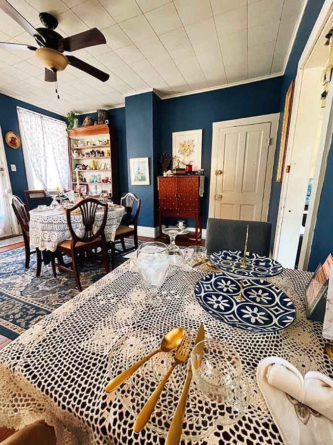 This cozy dining room blends historic charm with eclectic style, creating atmosphere you can't replicate in suburban chain restaurants.
