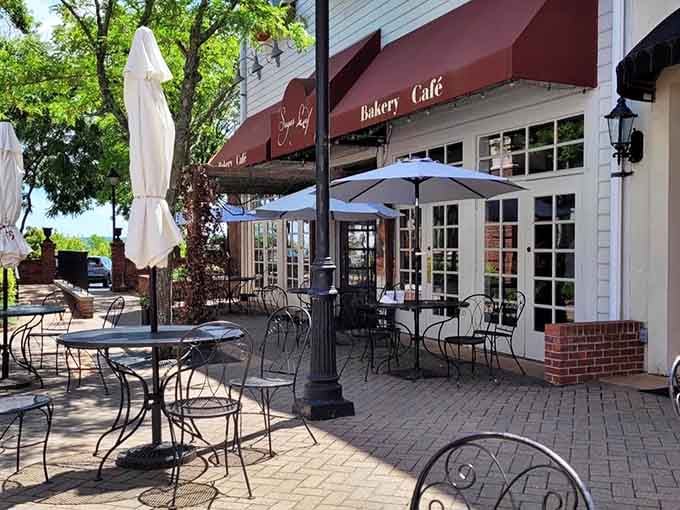 Outdoor seating with umbrellas for when you want your coffee with a side of fresh air and people-watching.