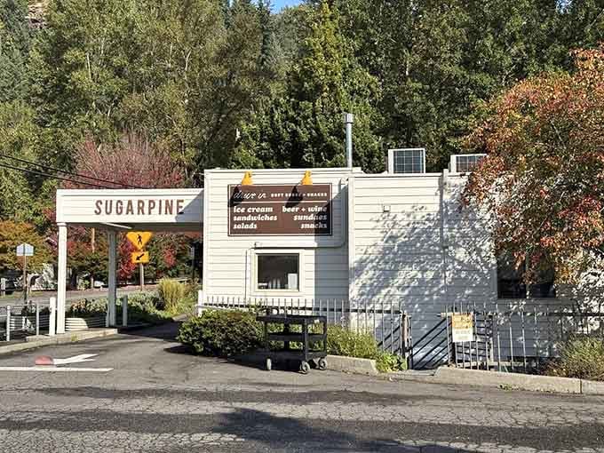The Sugarpine storefront in autumn glory, where fall colors meet year-round flavor in perfect harmony.
