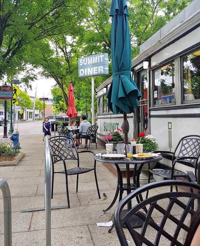 Outdoor dining extends the diner experience to the sidewalk, where coffee tastes better under open skies.