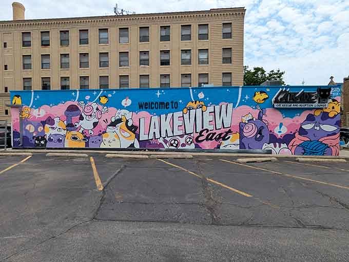 Purple neon and bold typography remind you that this isn't your grandmother's cat shelter, though she'd love it.