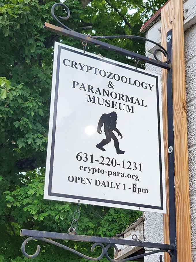 The museum's sign makes it clear: this is where cryptozoology meets the paranormal, open daily for the curious and brave.