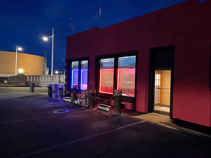 The Lobster Stop glows invitingly at dusk, promising warm food and good times to anyone lucky enough to stop by.