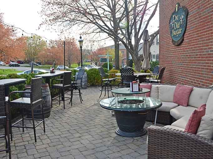 Comfortable outdoor furniture arranged around fire features creates the perfect spot for lingering over one more round.