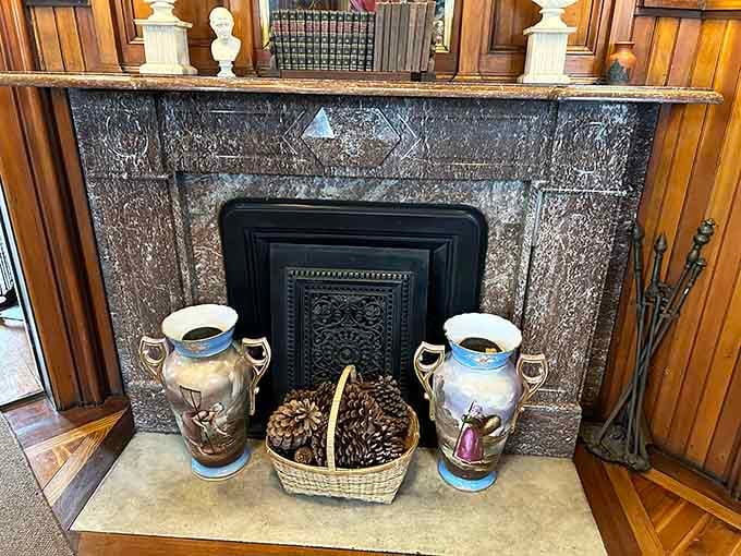 This fireplace anchored countless conversations back when central heating was still science fiction.