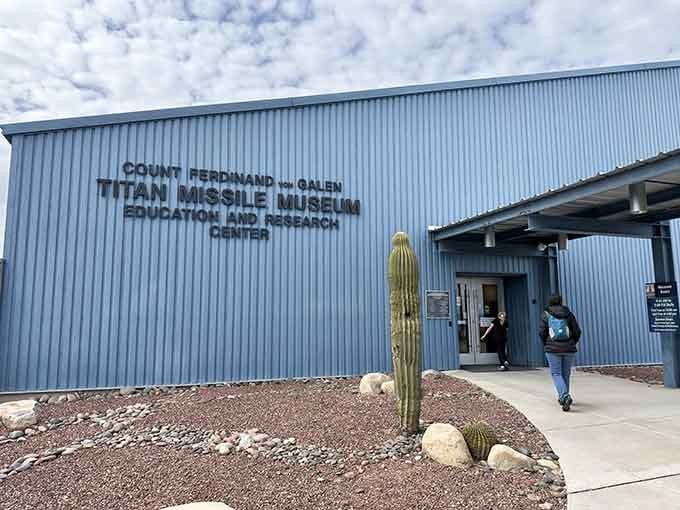 The entrance to America's only publicly accessible Titan II site, where history waits just beyond that blue door.
