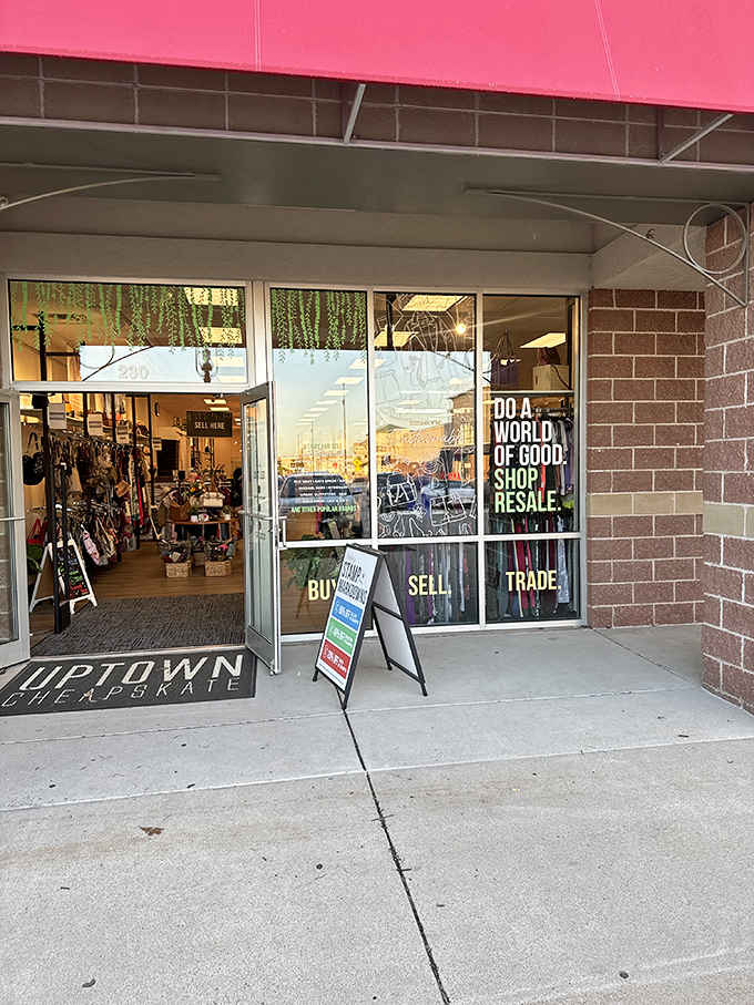 Bold pink awnings and glass doors invite you inside where fashion meets frugality in the most delightful way possible.