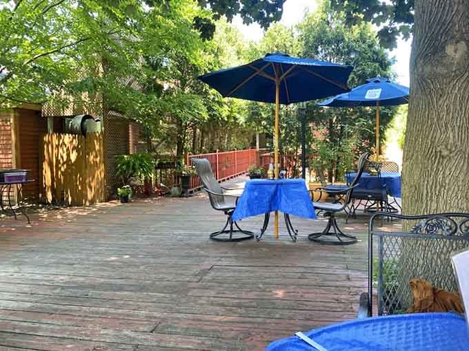 The shaded patio offers outdoor seating where you can enjoy your ribs while pretending you're being somewhat healthy.